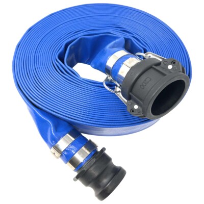 Gloxco 2" x 10' Blue Lay Flat PVC Discharge Hose Assembly with Poly Cam ...