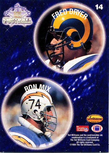 TED-WILLIAMS POG-CARD Fred Dryer RAMS INSERT Ron Mix CHARGERS USC HOF ...
