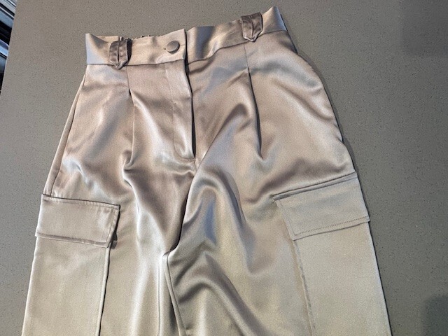 River Island in other words silver satin feel utility trousers size 10 ...