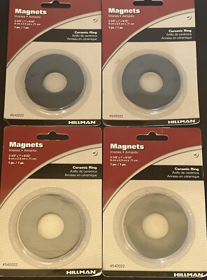HILLMAN Ceramic Ring Magnets NEW LOT 0f FOUR 2 -3/8" X 9/32"-6cm x 2 ...
