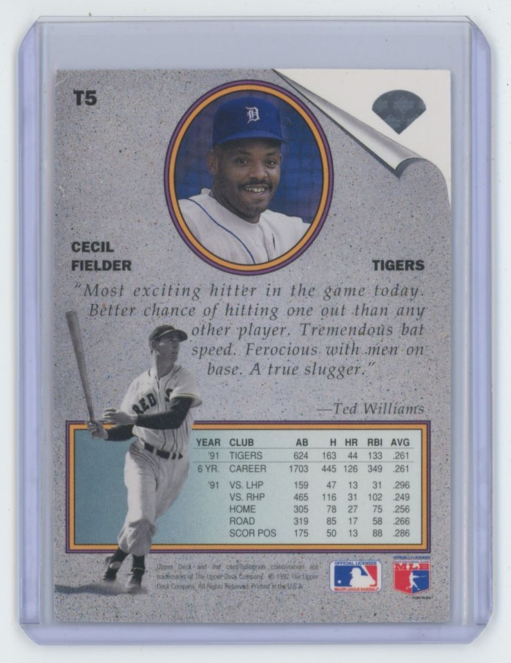 1992 UPPER DECK CECIL FIELDER DETROIT TIGERS #T5 | eBay