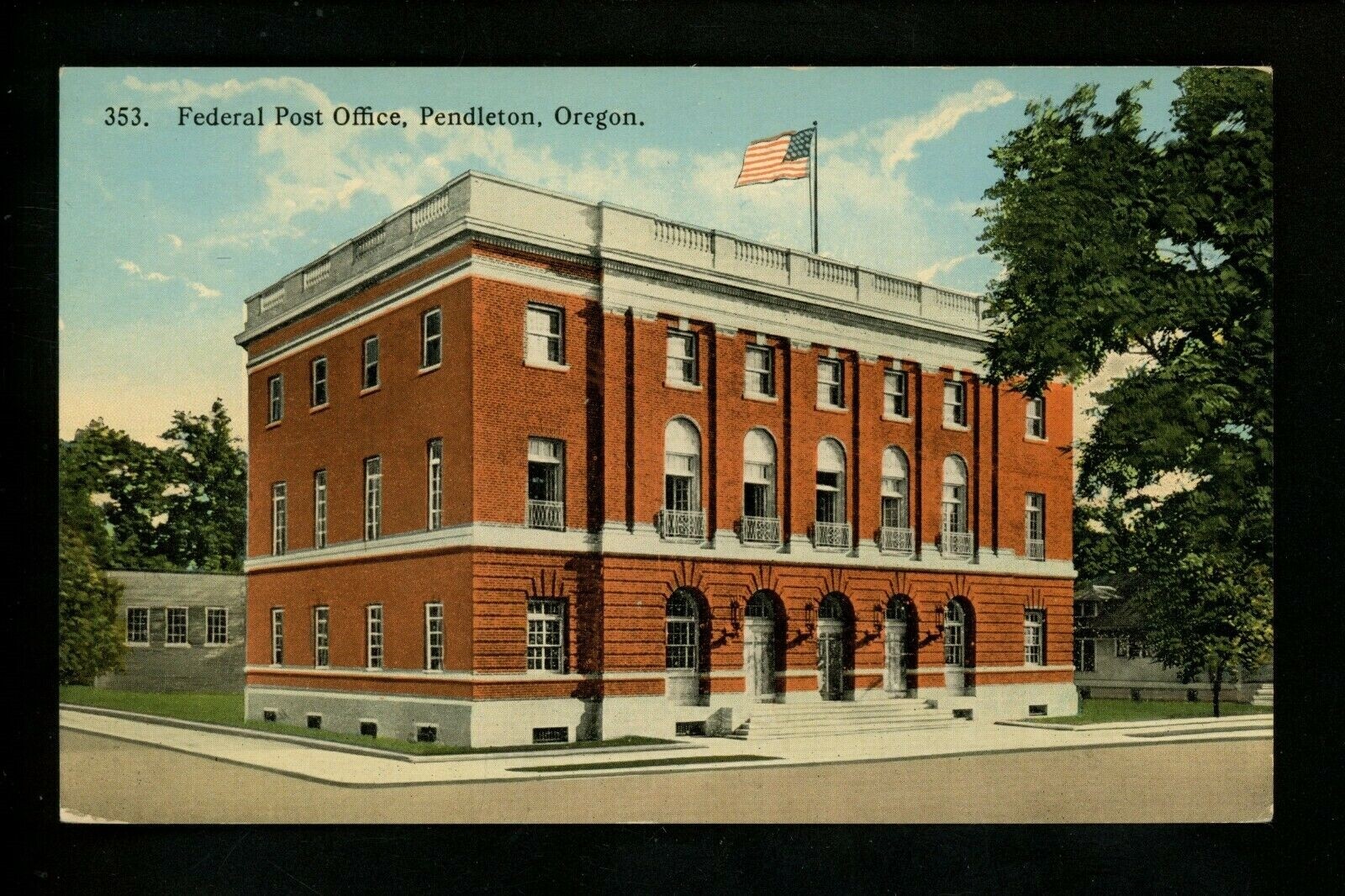 Post Office postcard Oregon OR Pendleton flag lanterns gardens | eBay
