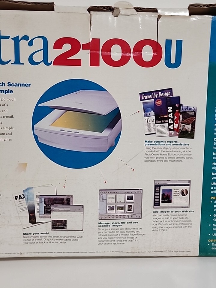 Umax Astra 2100u Flatbed Scanner USB Windows 95/98 Mac New in box ...