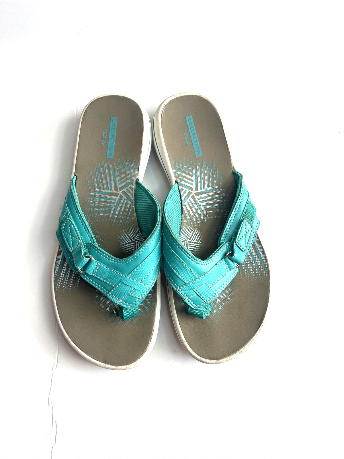 Clarks Collection Gray & Teal Flip Flop Sandals Women… - Gem