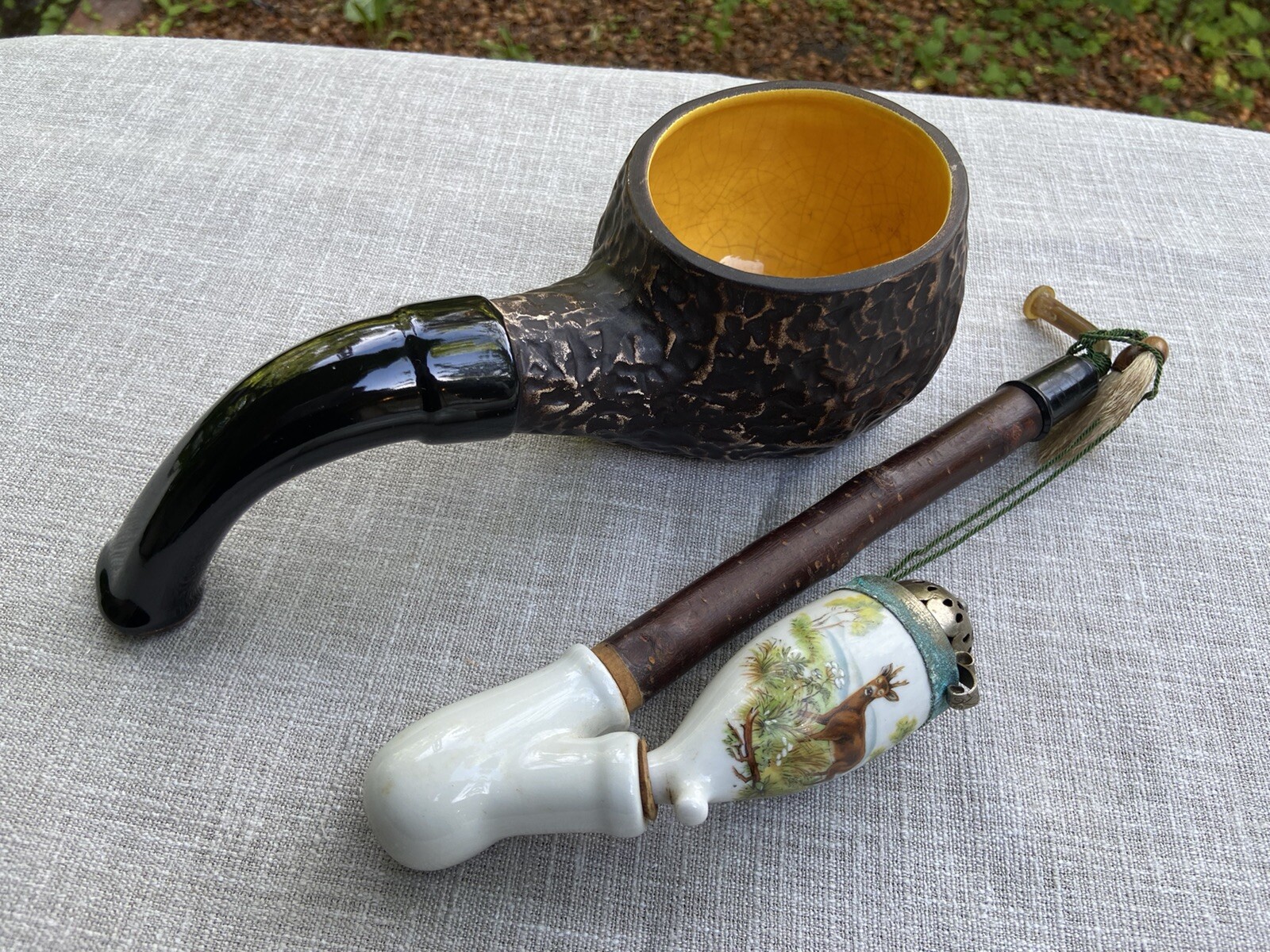 Vintage Bavarian German Hunting Pipe Ceramic Wood Deer + Brandts Pipe ...