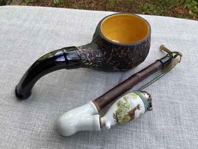 Vintage Bavarian German Hunting Pipe Ceramic Wood Deer + Brandts Pipe ...