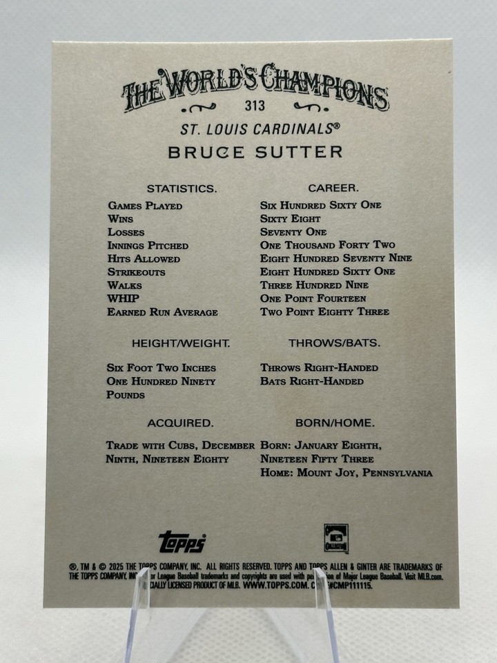 2025 Topps Allen & Ginter Bruce Sutter #313 Short Print SP Cardinals ...
