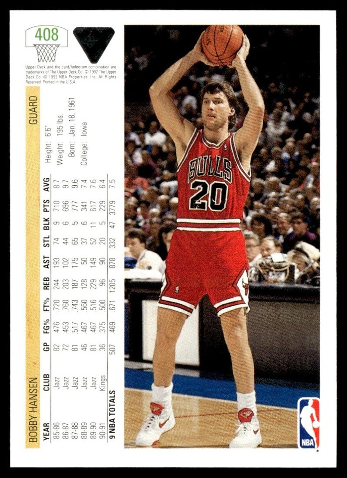 1991-92 Upper Deck Bobby Hansen Chicago Bulls #408 | eBay