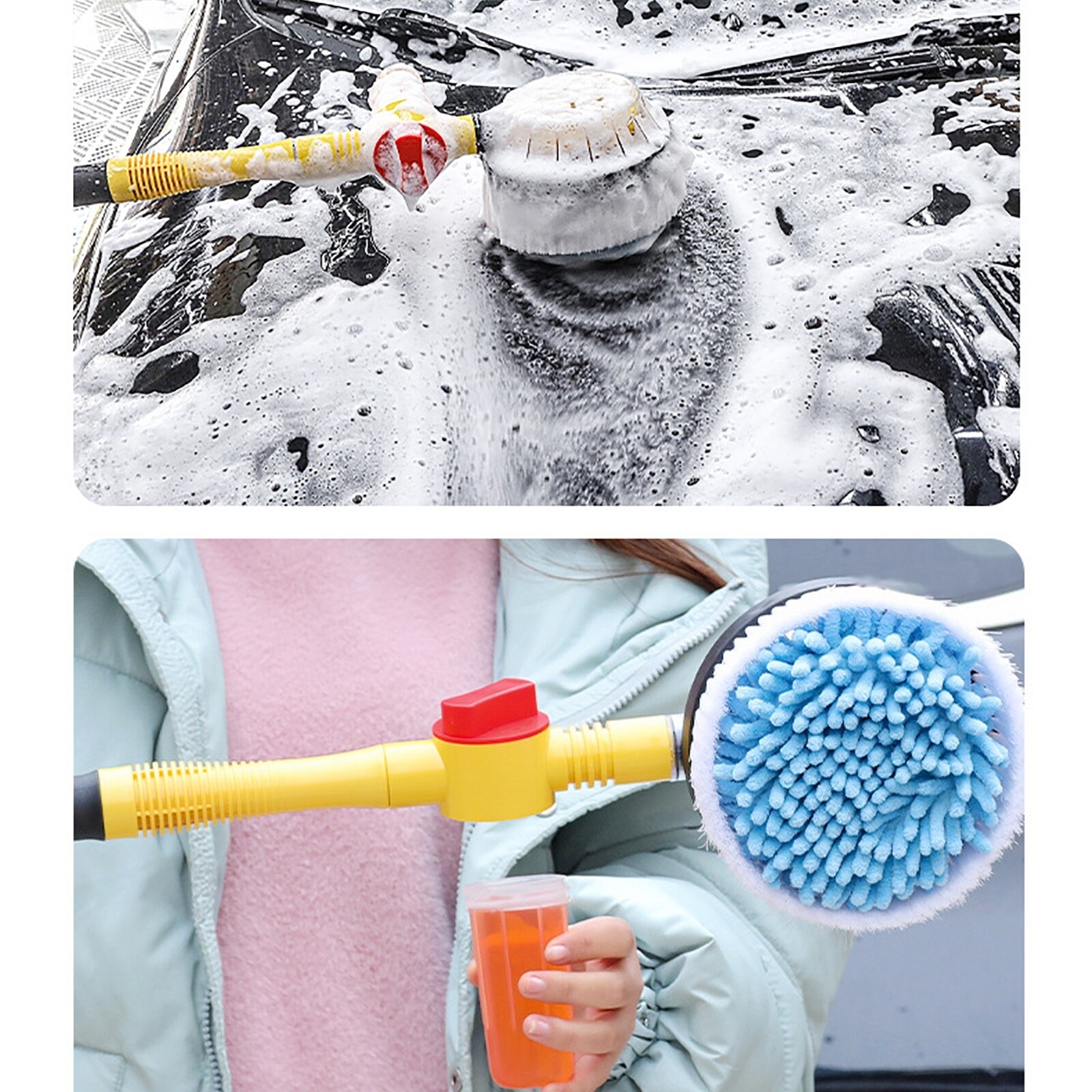 Car Wash Foam Brush Automatic Rotary Long Handle Cleaning Mop Chenille ...