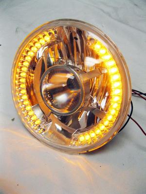 Street Hot Rod 7" Projector Glass Headlight w/ Amber LED Turn Signal H4 ...