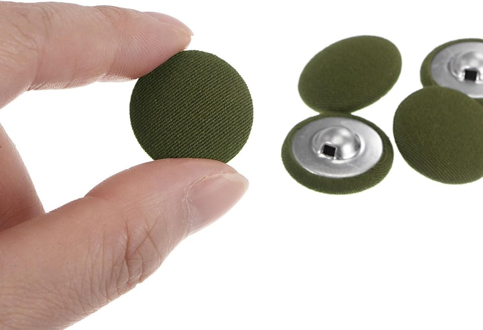 10pcs Khaki Green 21mm 34L Fabric Cloth Covered Buttons Metal Shank ...