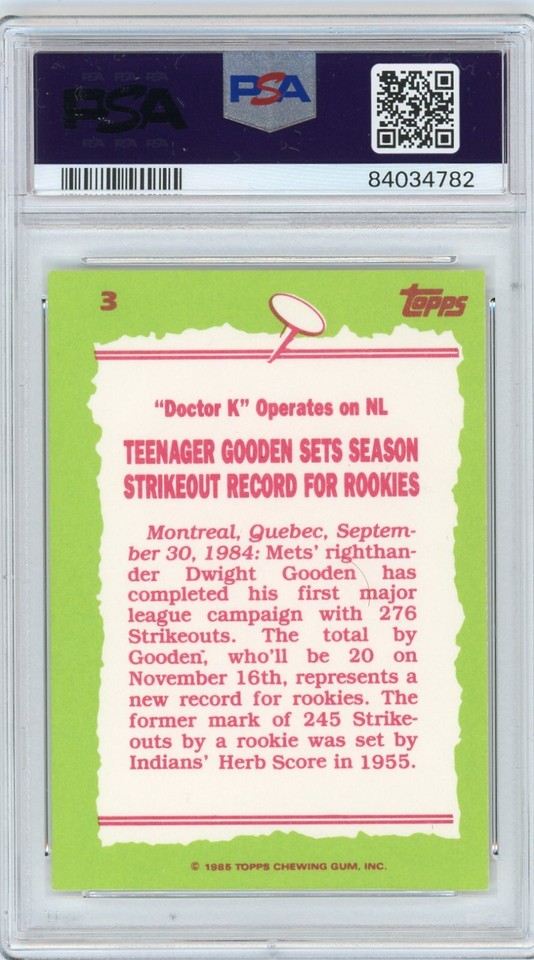 1985 Topps Tiffany Dwight DOC Gooden SIGNED #3 RC Rookie Card PSA ...