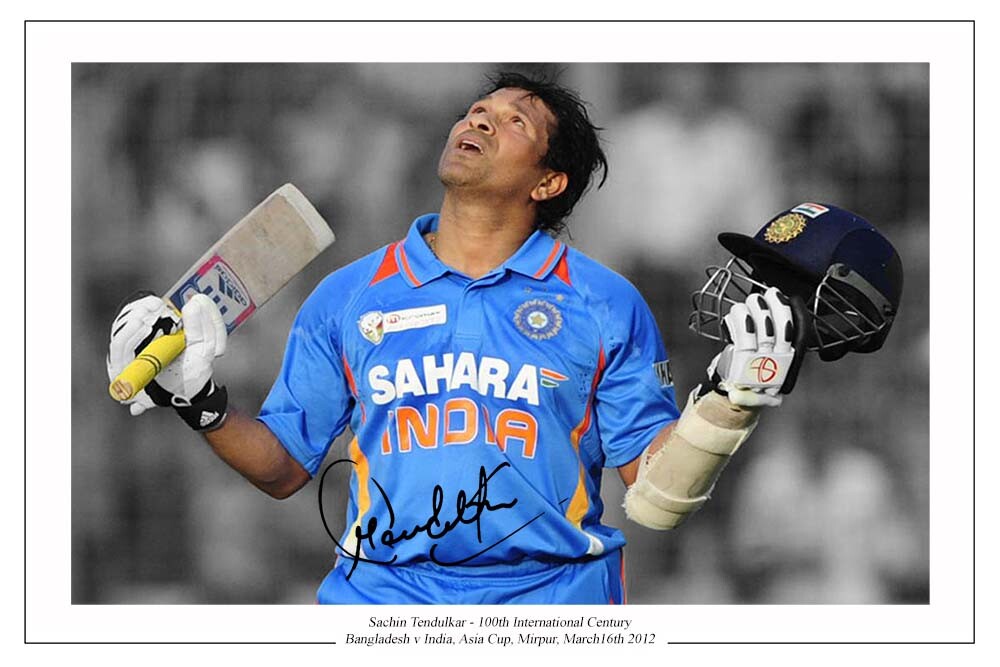 SACHIN TENDULKAR 100TH CENTURY SIGNED PHOTO PRINT AUTOGRAPH INDIA ...