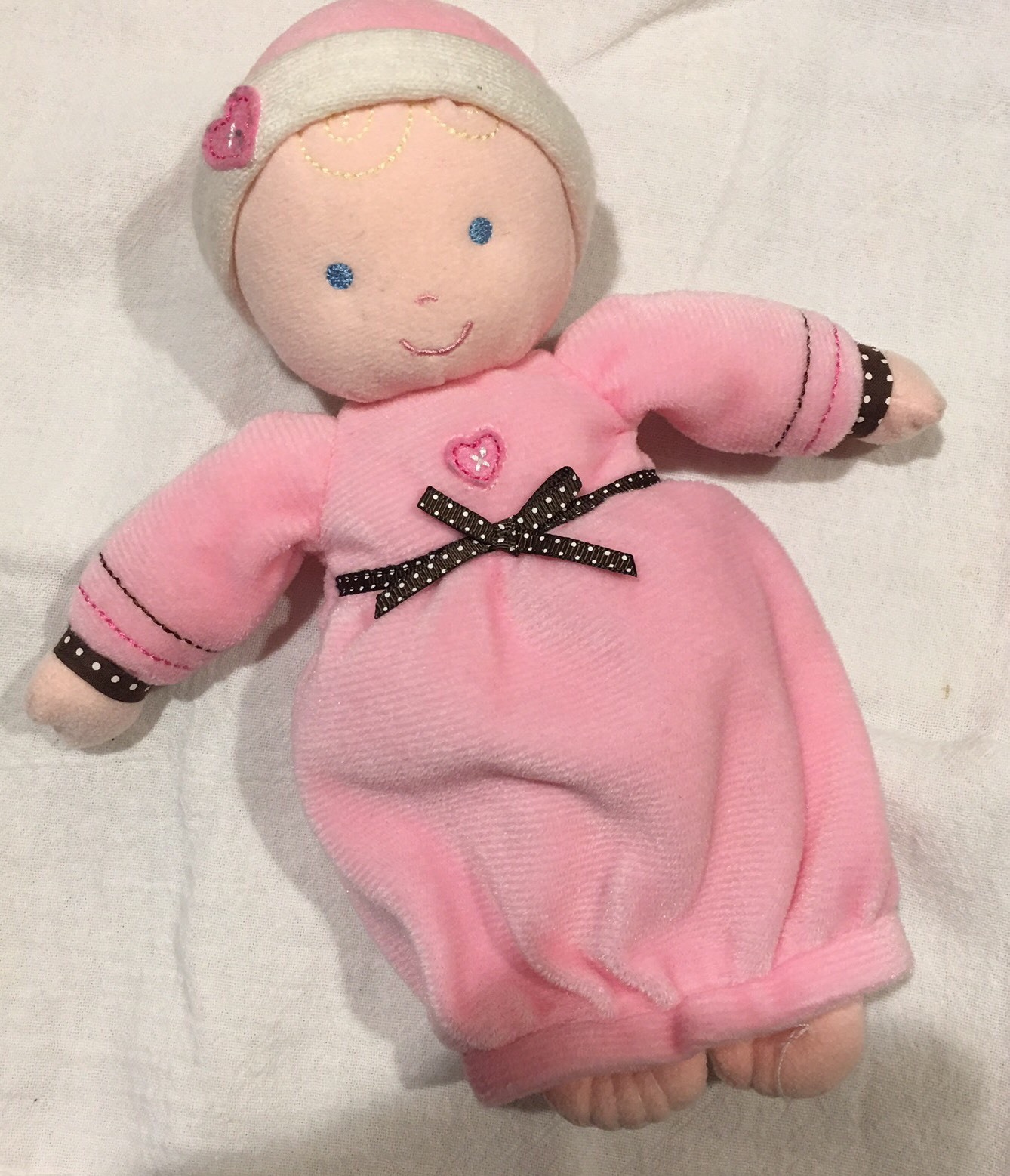 Carter's Pink Baby Doll Plush w Brown Polka Dots Rattle Girl w Hearts ...