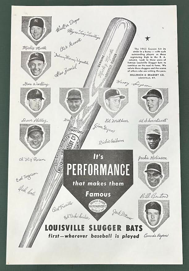 1954 Original Advertisement Poster Louisville Slugger Bat Mantle ...
