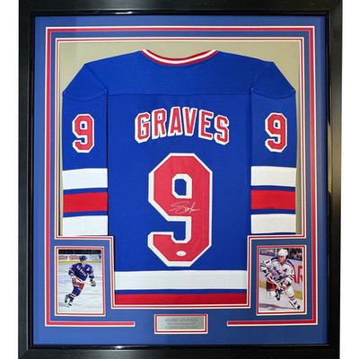Framed Autographed/Signed Adam Graves 35x39 Blue Hockey Jersey BAS COA ...
