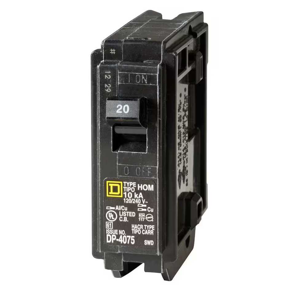 Homeline 20 Amp One-Pole Circuit Breaker HOM120CP, Square D Breakers ...