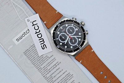 New Swiss Swatch IRONY Disorderly Chrono Leather Date Watch 43mm YVS424 ...