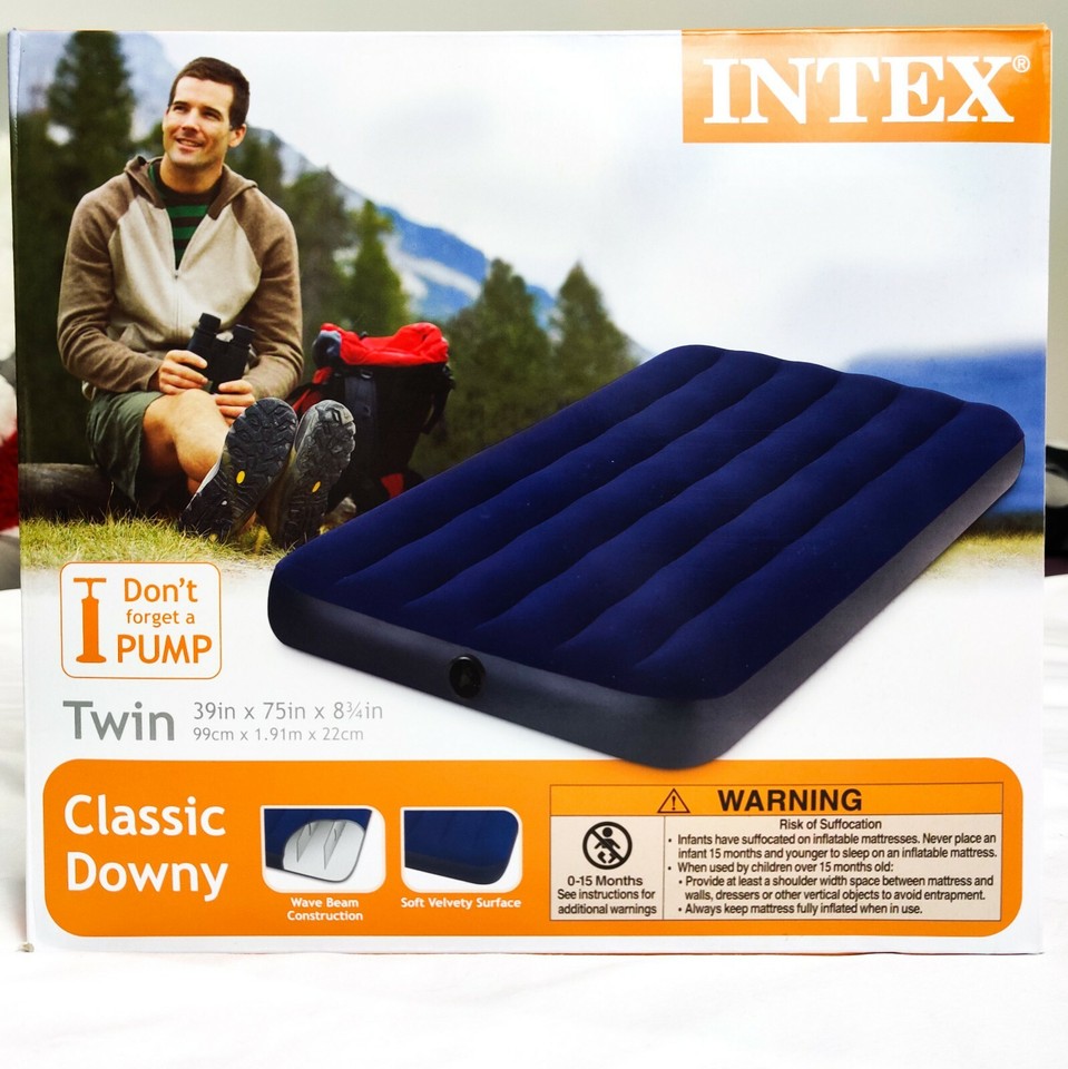 INTEX Inflatable Air Bed Mattress Camping Blue Twin Size Classic Downy ...