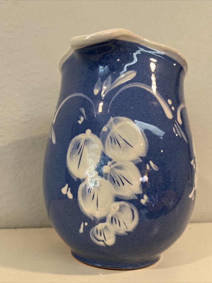 Baumann Gruyeres Blue White Flower Painted Pottery Pitcher Handmade ...