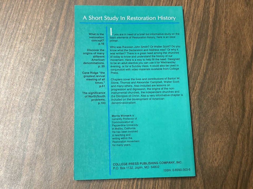 THIRTEEN (13) LESSONS on RESTORATION HISTORY by Morris Womack 1988 PB ...