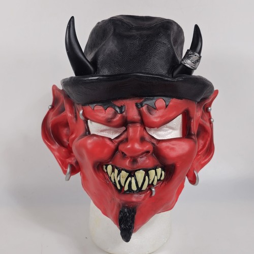 2005 Disguise Red Devil Halloween Mask Rubber Latex w/ Hat & Horns | eBay