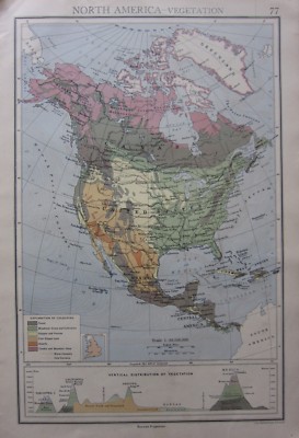 1942 MAP ~ NORTH AMERICA VEGETATION UNITED STATES CANADA MEXICO ...