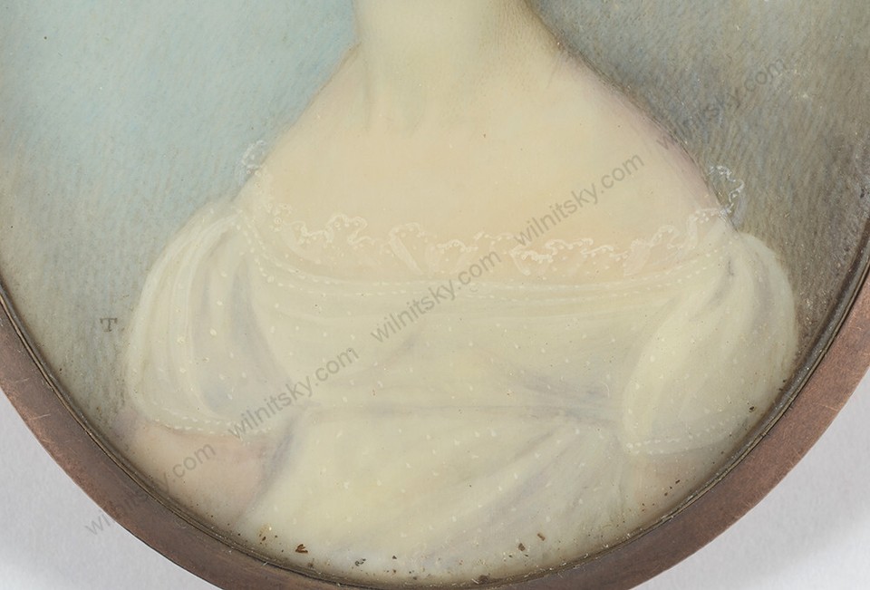 British monogrammist "T.""Lady in white gown", English miniature, late ...