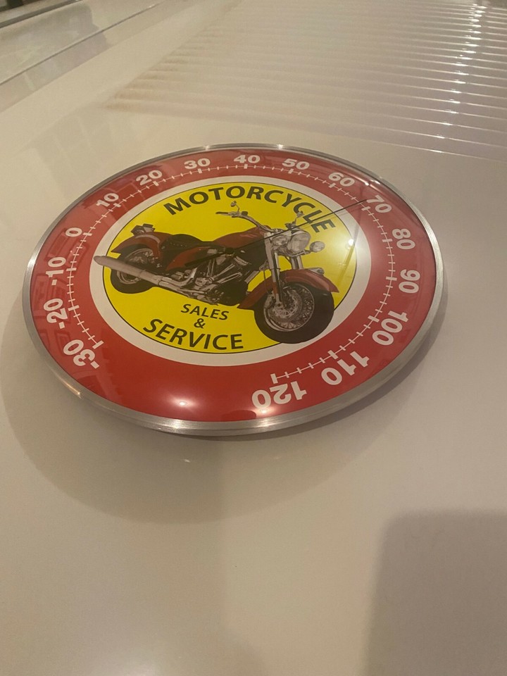MOTOR CYCLE SALES SERVICE Vintage style Round Thermometer 12 INCH NEW ...
