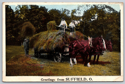 Postcard Scenic Greetings from Suffield, OH Horses Farmers E1 | eBay