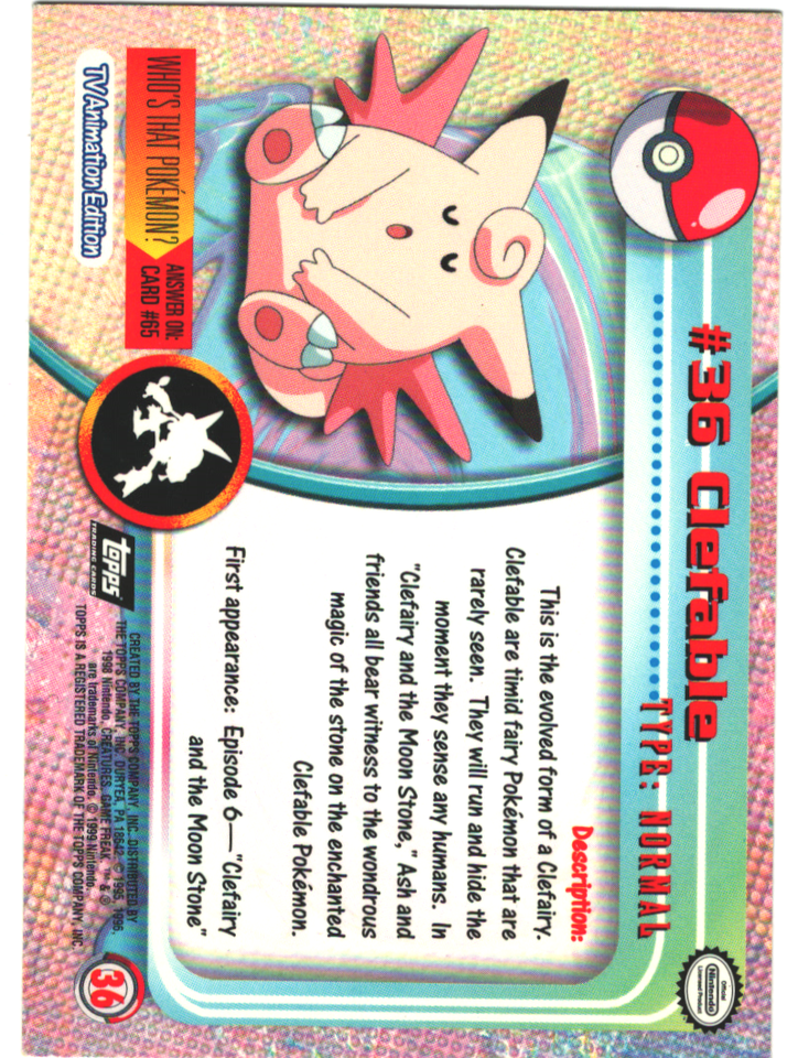 Clefable #36 Topps 1999 Series 1 Black Logo Label 2nd Print Pokemon ...