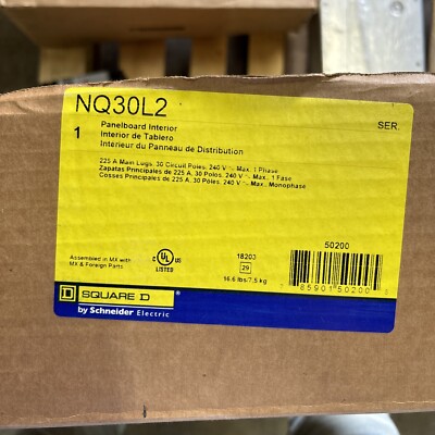 New NQ30L2 Square D Panelboard Interior 30 Space 225A Main Lug 1P 3W ...