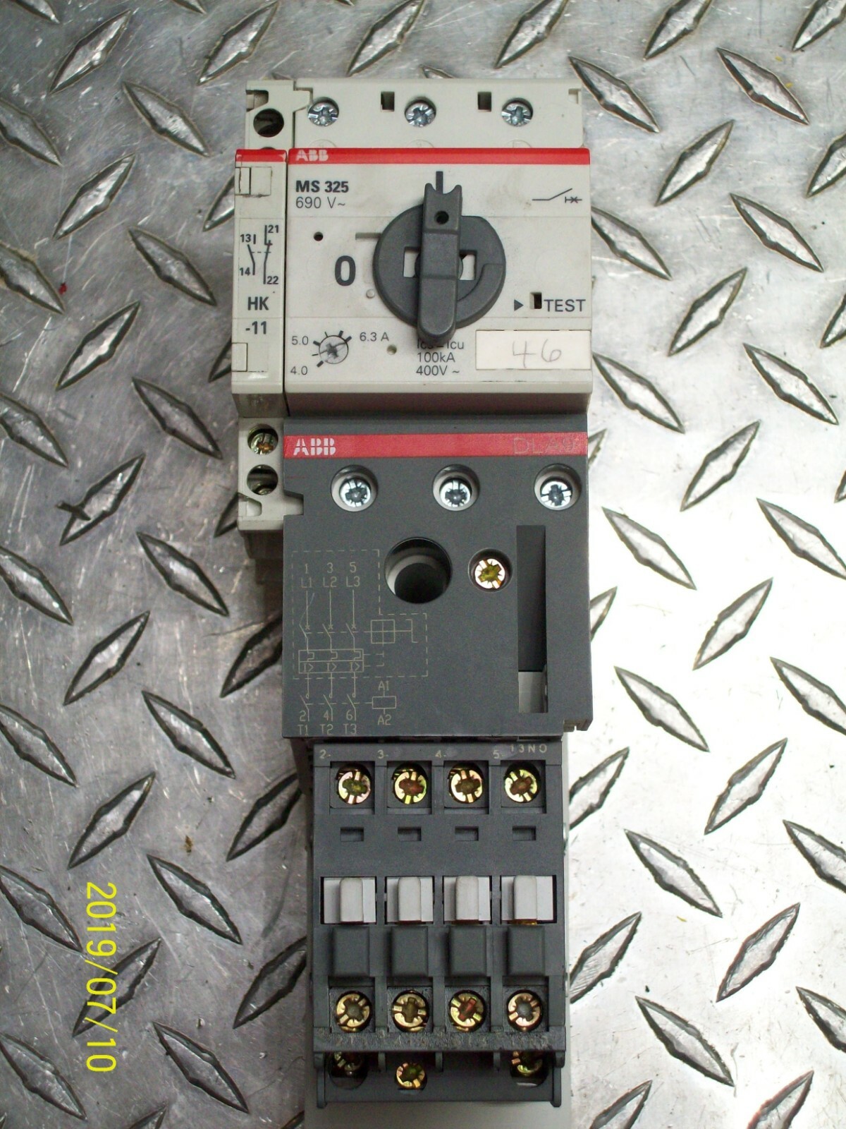 ABB DLA9+MS325 CONTACTOR STARTER 4.0 - 6.3A w HK-11 AUX CONTACT R84 ...