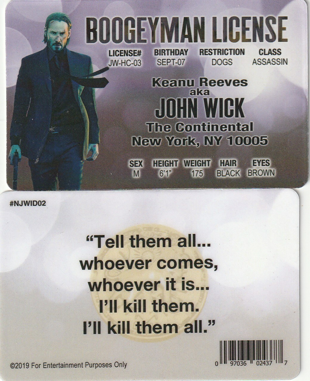 JOHN WICK Keanu Reeves BOOGEYMAN New York card novelty fake id | eBay