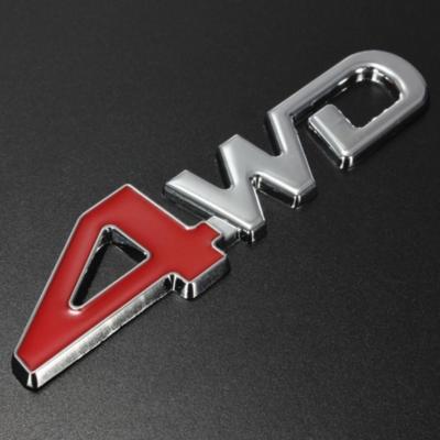 Silver Chrome & Red 4WD 3D Metal Emblem Badge Sticker 4x4 Wheel Drive ...