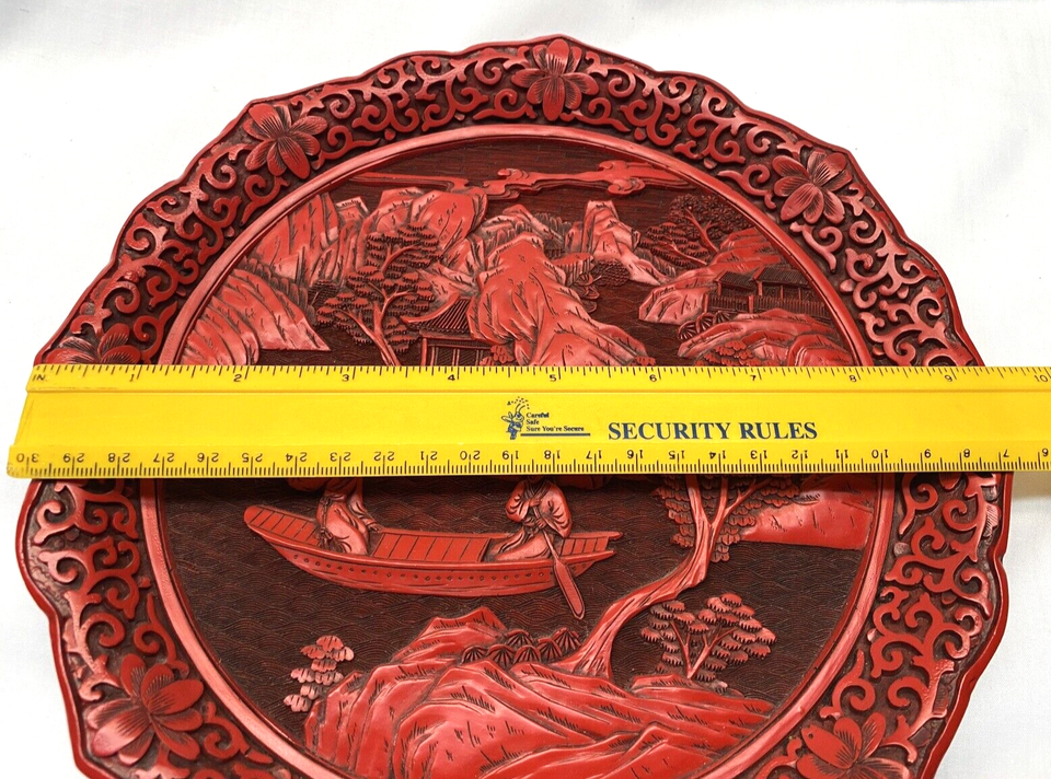 Vintage Chinese Carved Cinnabar Decorative Plate Reproduction - Nice ...