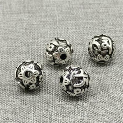 925 Sterling Silver Om mani padme hum Round Ball Bead 10mm 12mm 14mm ...