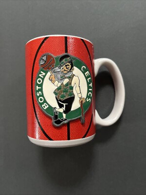 RARE VTG Metal Emblem Boston Celtics Ceramic Spalding Basketball Mug ...