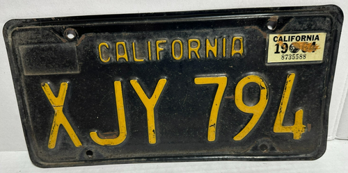 Vintage California 1964 Yellow on Black License Plate XJY 794 | eBay