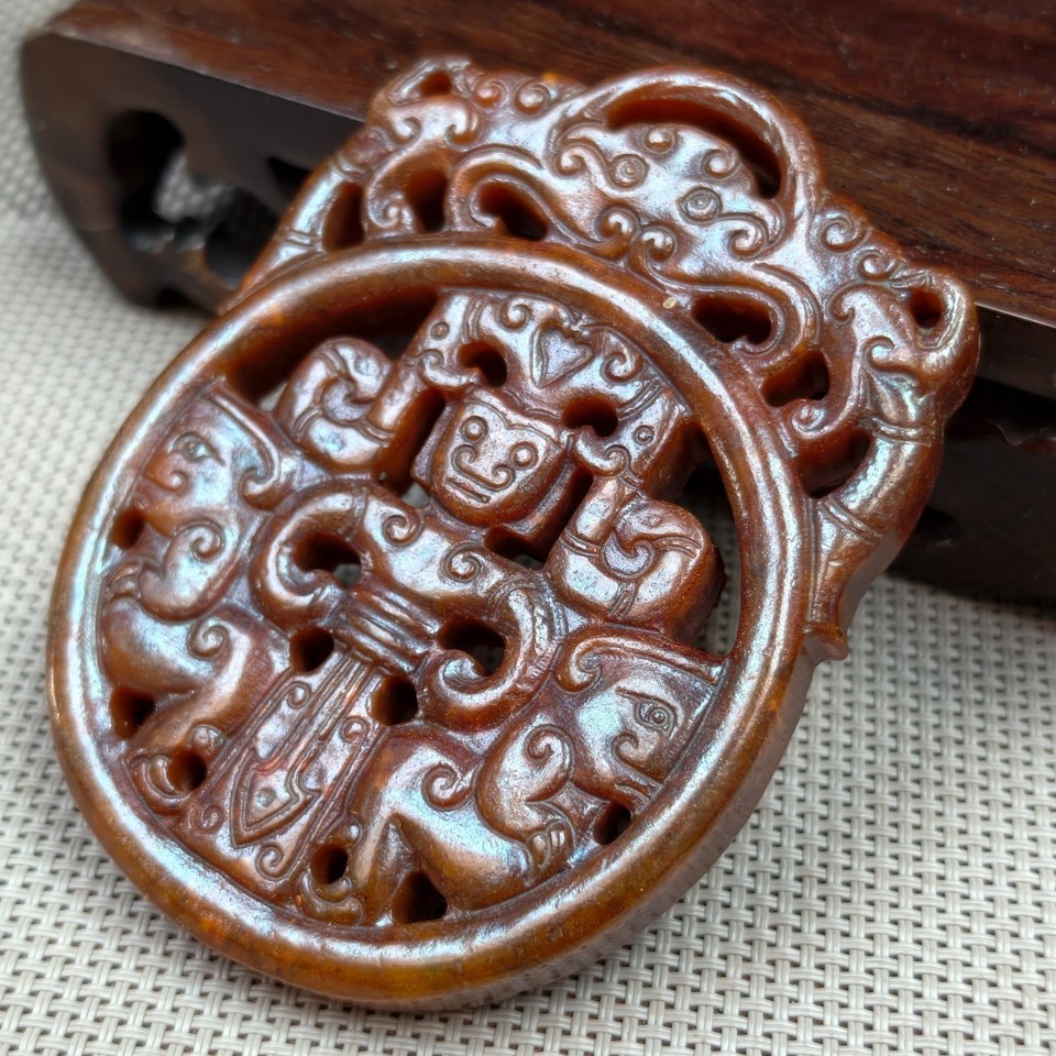 Chinese jade Antique hand-carved pendant necklace Characters statue ...