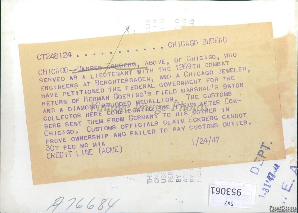 1947 Chicago Warren Lokberg Lieutenant With The 1269Th Combat Enginee ...