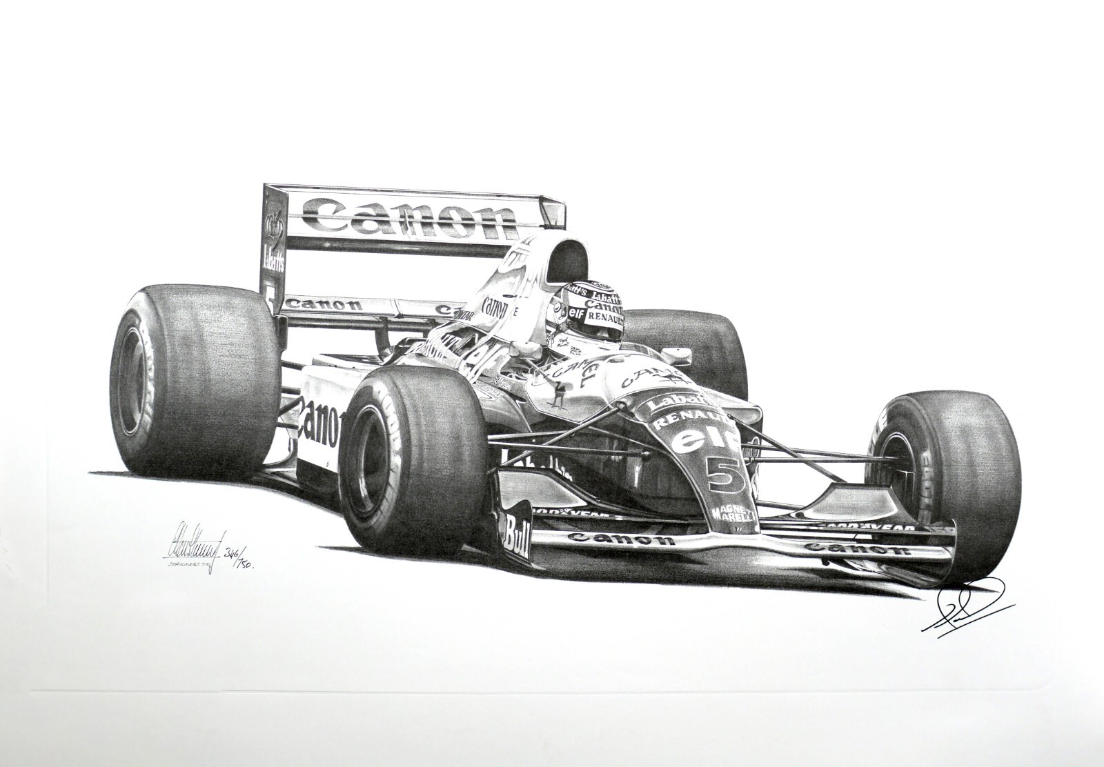 'Title Chase' F1 print signed by Nigel Mansell - artist Alan Stammers ...