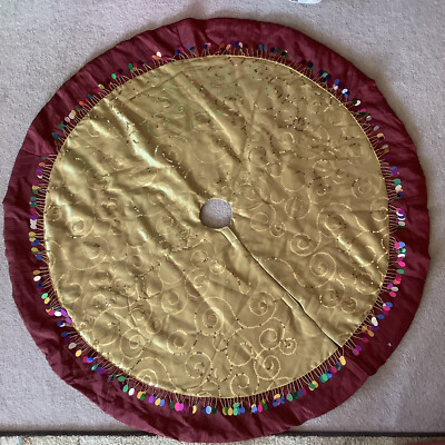Beautiful Beaded Christmas Tree Skirt Gold Filigree Sequins Beads ...