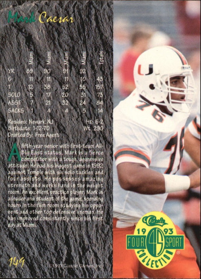 1993 Classic Four-Sport Multi-Sport Card #149 Mark Caesar | eBay