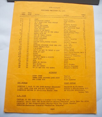 WABB South Carolina Alabama Radio Music Chart September 16 1975 David ...