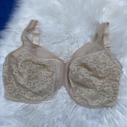 Lily of France Vintage Beige Embroidery Sheer Mesh Lace Bra Womens 40DD ...
