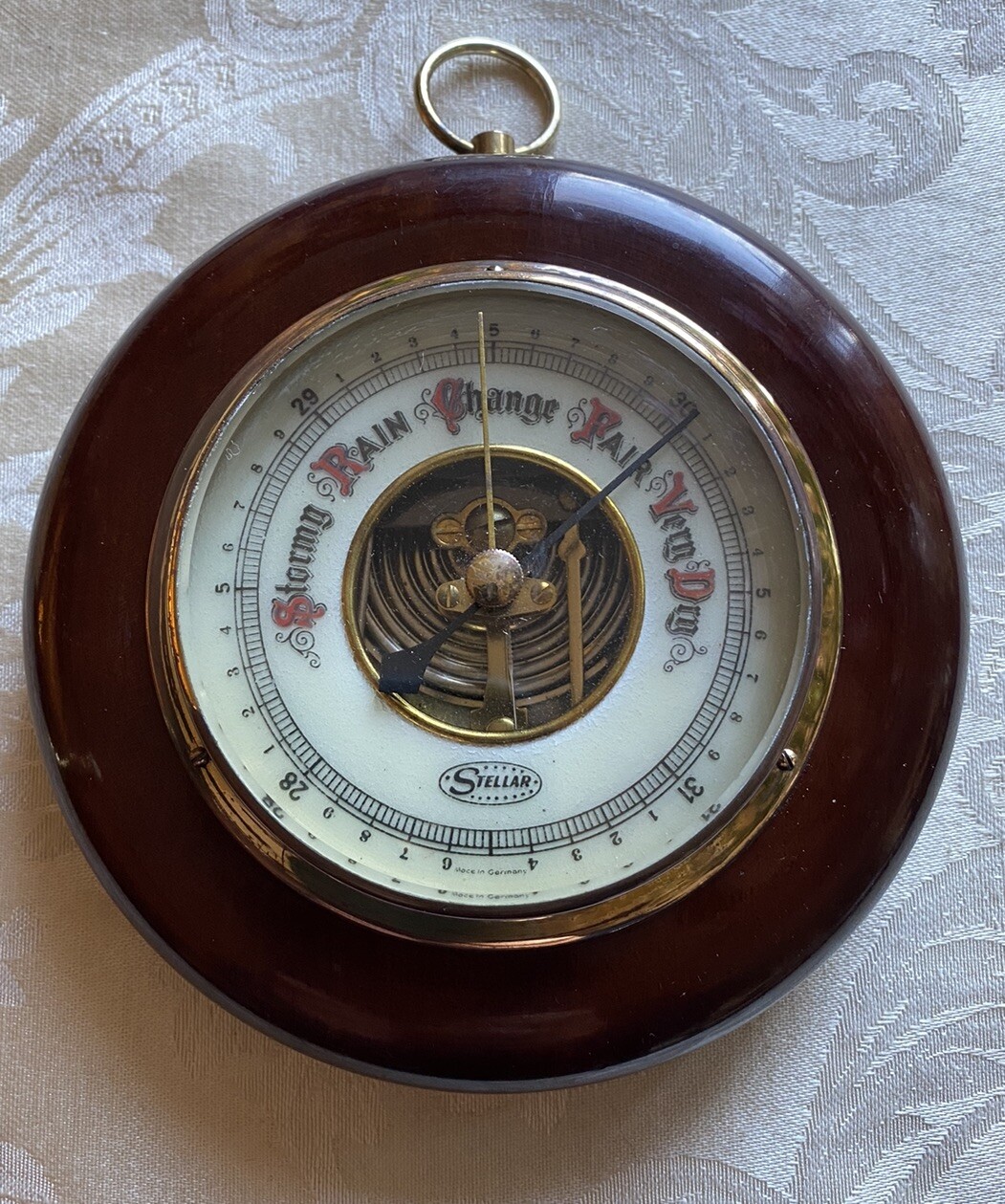 Vintage Round Stellar Brand Barometer Made in Germany Mahogany Brass ...