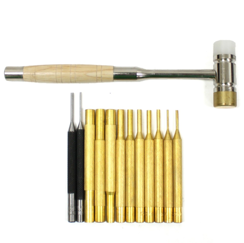13pc Pin Punch Kit 10 Brass 2 Steel 1 Hammer Firearm Repair Gunsmith ...