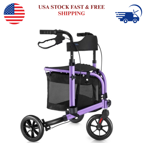 3-Wheel Rollator Walker with Seat Lightweight Folding Walker for ...