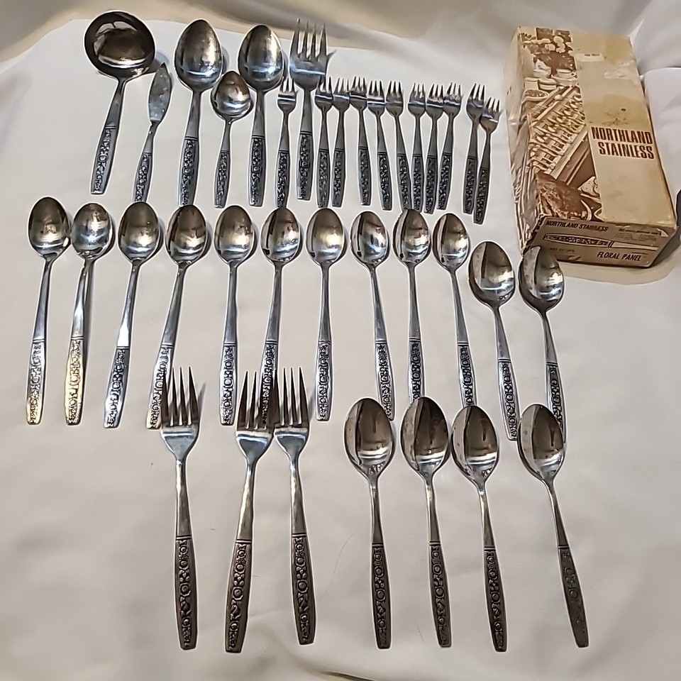 Vintage Northland Floral Stainless Steel Flatware Silverware Korea 36 ...